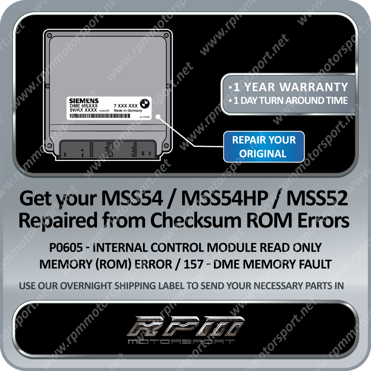 BMW MSS54 MSS54HP MSS52 M3 M5 E39 E46 ROM Checksum Error P0605 — Rpm Motorsport Canada